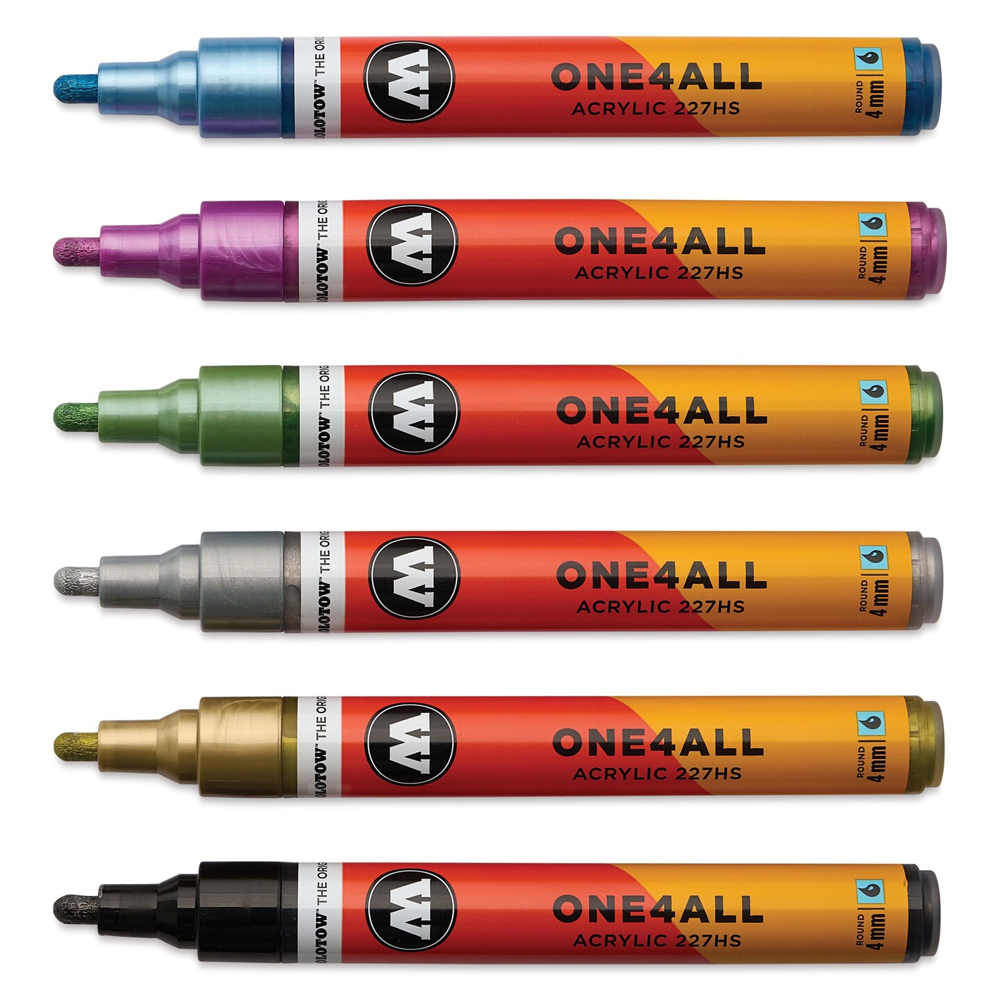 Molotow One4All Acrylic Markers - Set of 6, Metallic Colors, 4 mm ...