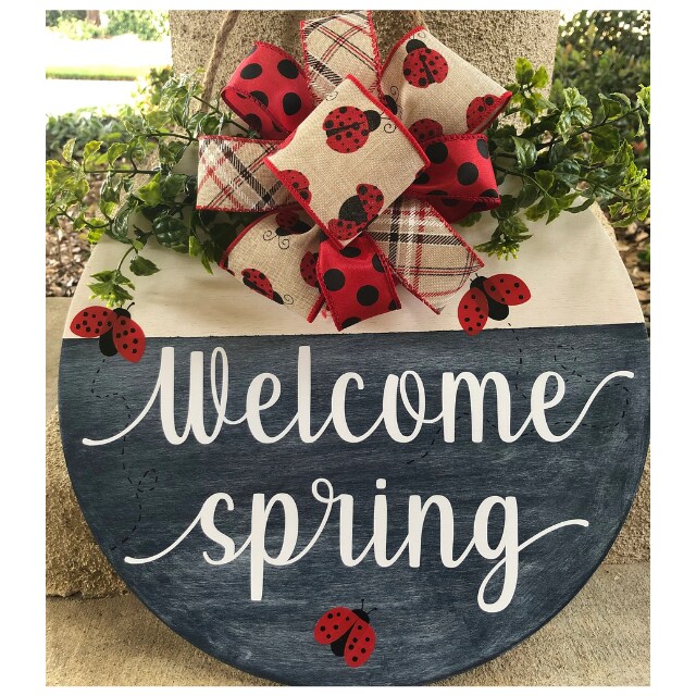 Welcome Spring Door Hanger, Spring Door Hanger, Ladybug Door Hanger ...