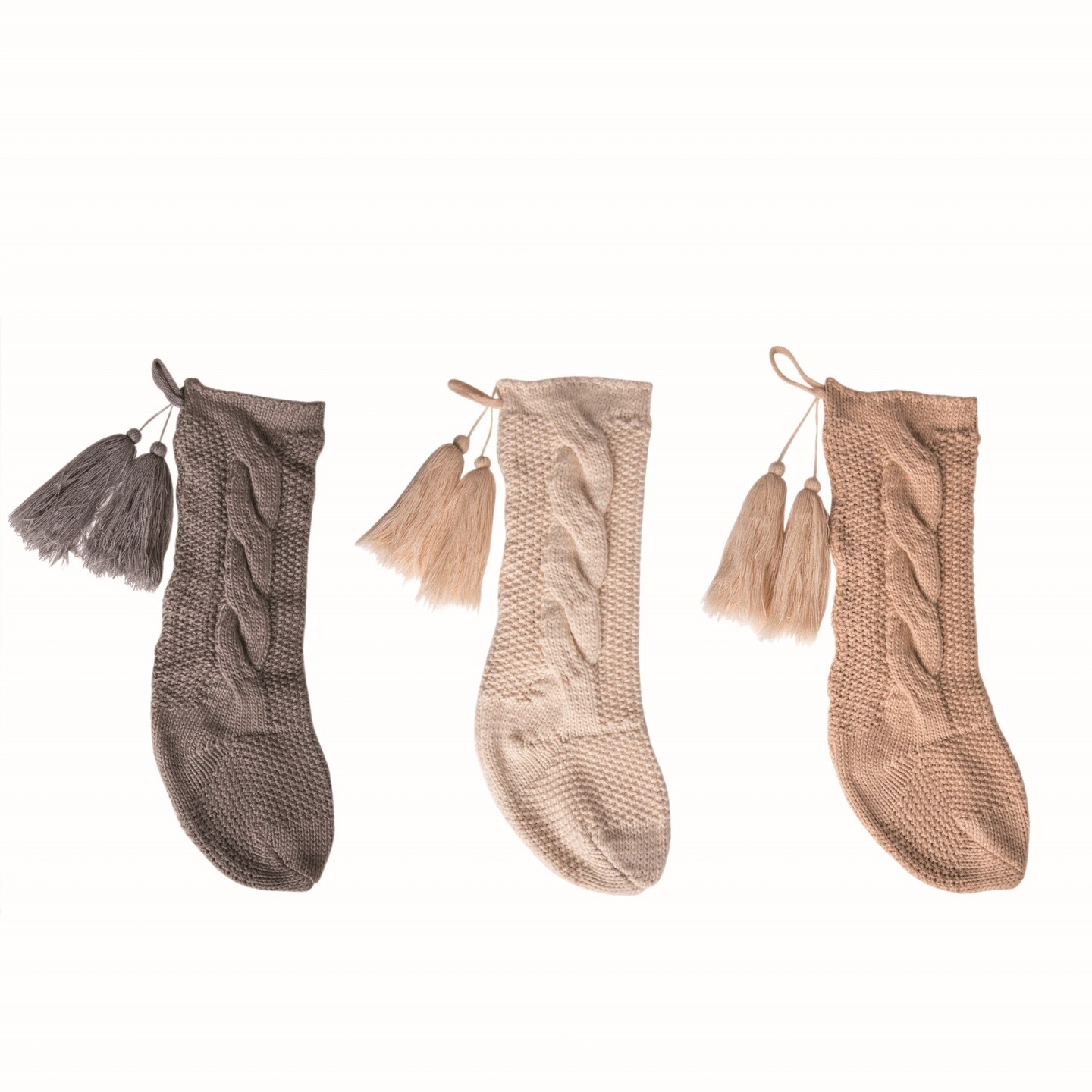 Chunky Knit Stocking Set of 3 Christmas Home Decorations, Color: Multi ...