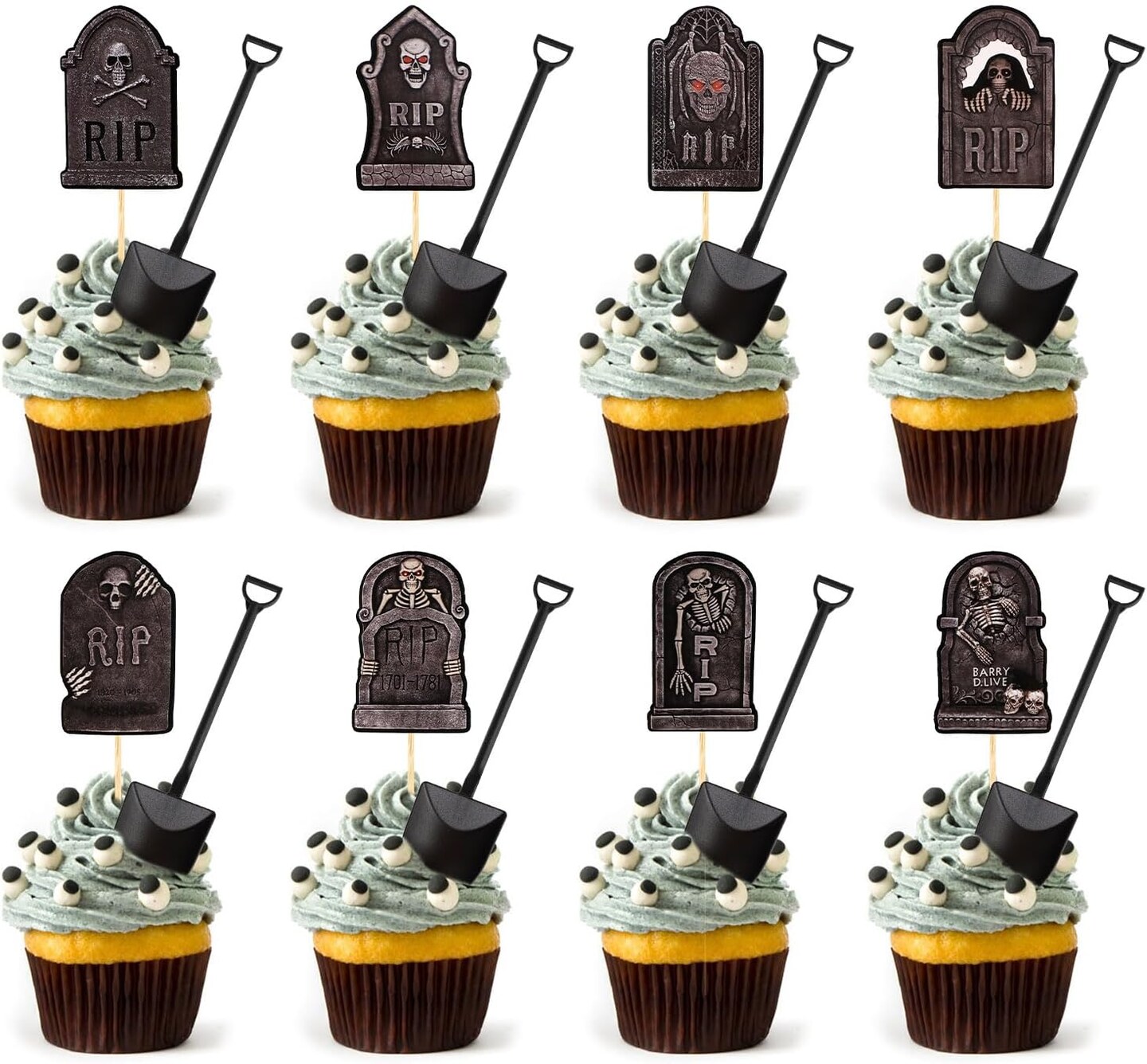 32pcs Halloween Cupcake Toppers Cake Decorations with 32pcs Spoons ...