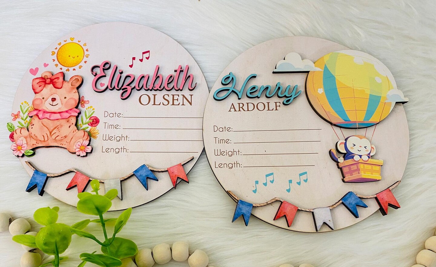 Personalized Welcome Baby Name Sign 3D, Birth bear-hot air balloon ...