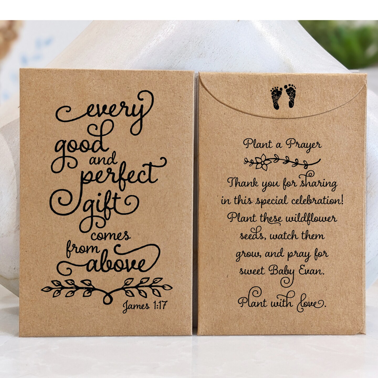 Christian Baby Shower Custom Seed Favor, Personalized Gift for Guests ...