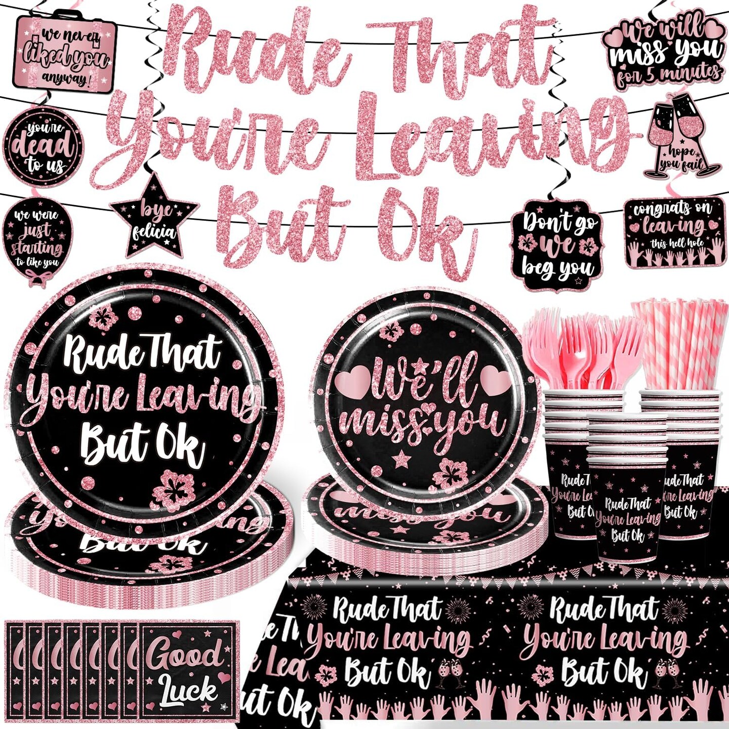 130pcs Rude That You Are Leaving But Ok Tableware Set Rose Gold ...