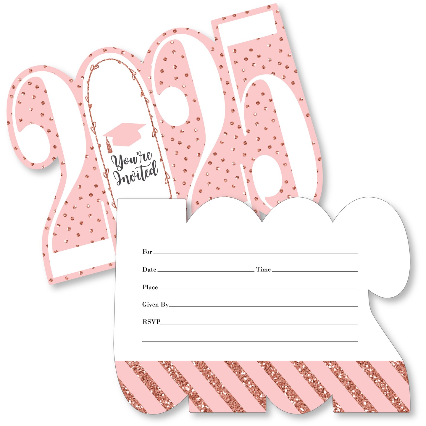 Big Dot of Happiness Rose Gold Grad - Shaped Fill-In Invitations - 2025 ...