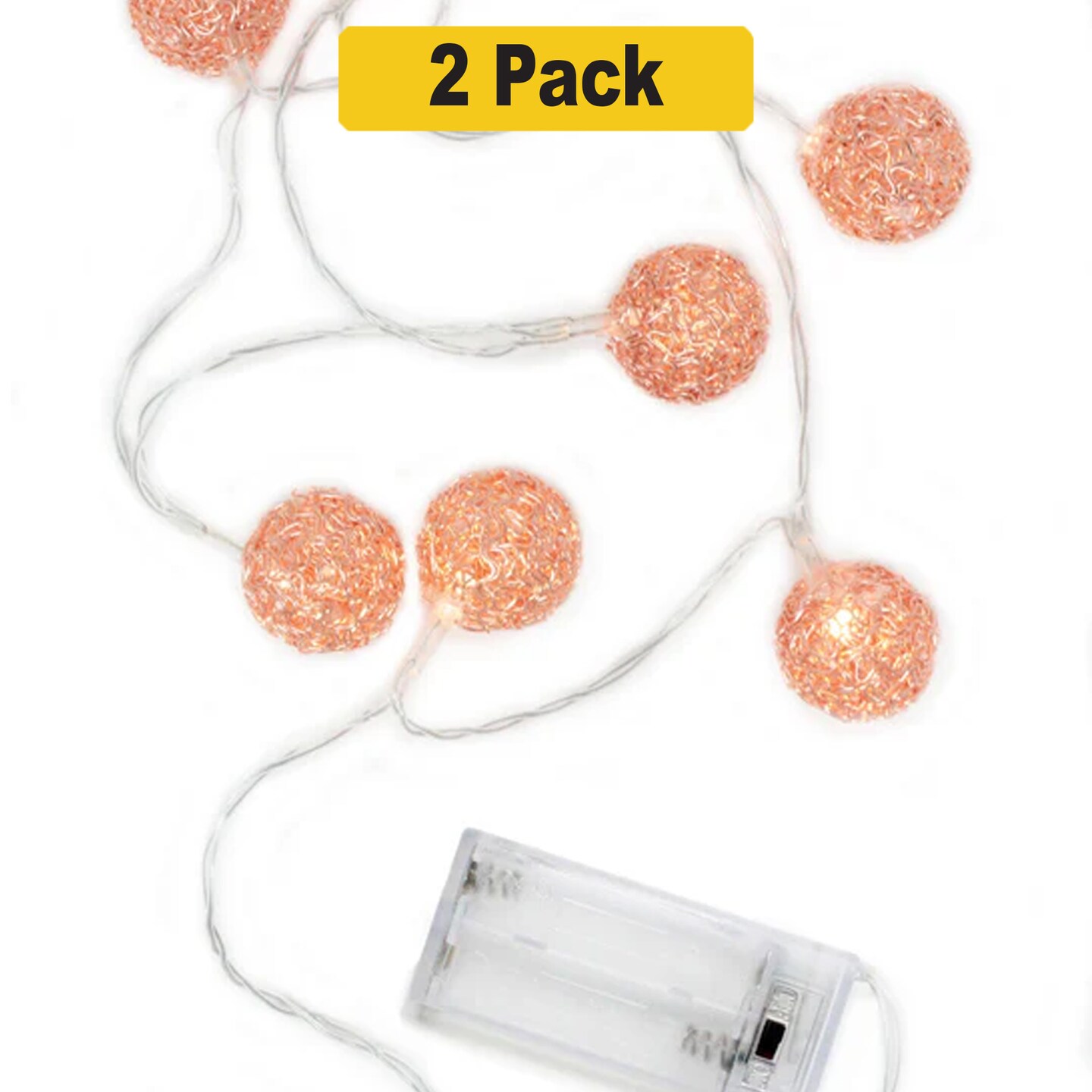 Rose Gold Woven Copper Ball String Lights — Battery Operated Elegance ...