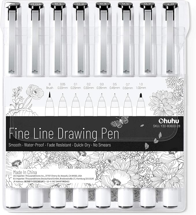 Fineliner Pens Micro Drawing Pens: 8-size Tips (Ultra-fine, Fine ...