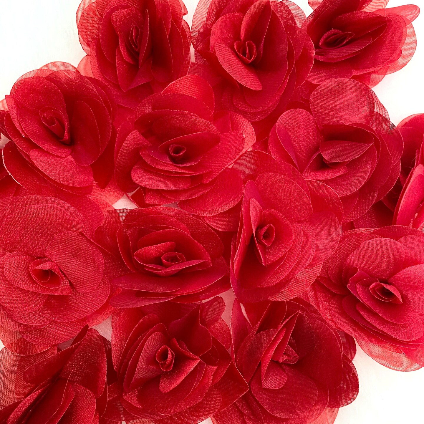 Dark Red Organza Roses 45mm, 3D Red Fabric Roses, Crafting Wedding Rose ...