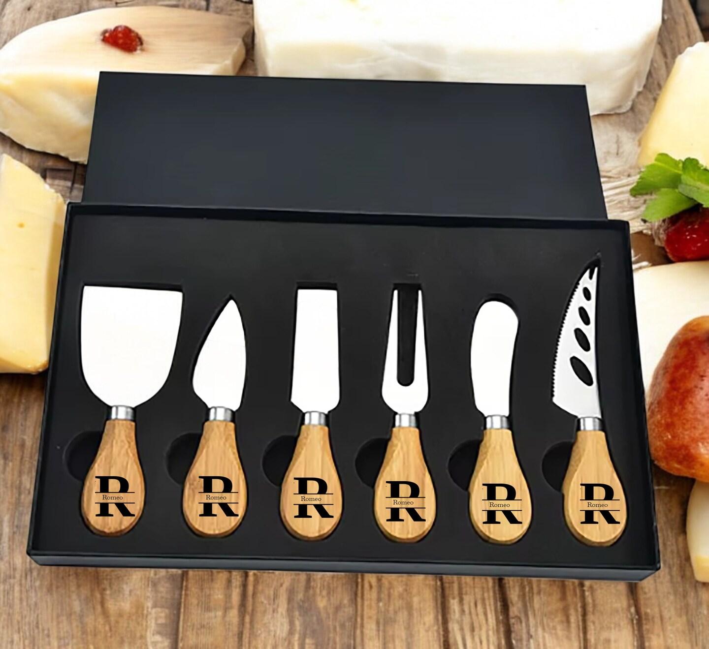 Acacia 6 piece cheese knives set -Light wood 6 piece cheese knives set ...