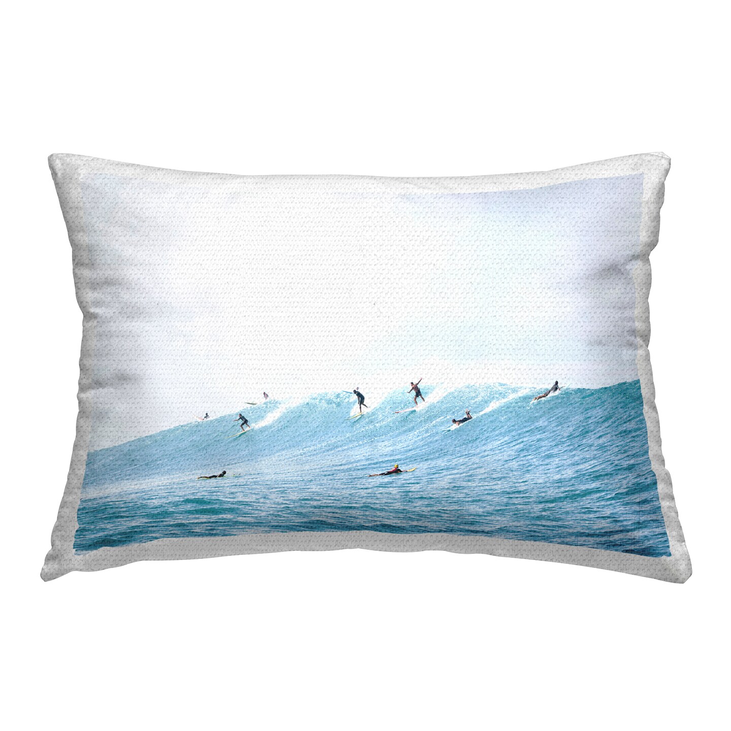 Blue Wave Surfers Outdoor Printed Pillow Design by Sisi and Seb, 14 x 7 ...