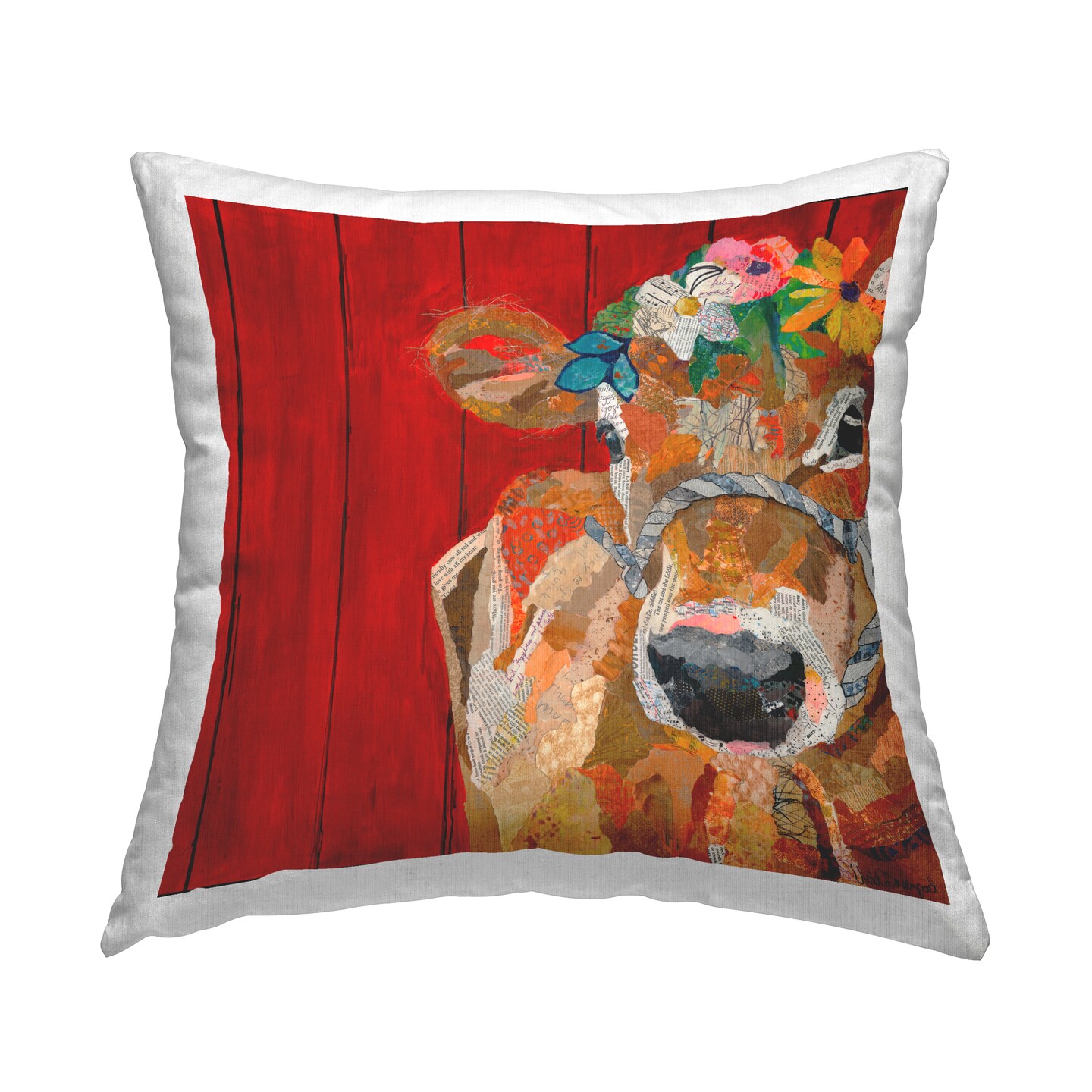 Red Barn Cow Collage Decorative Printed Throw Pillow Design by Violet ...