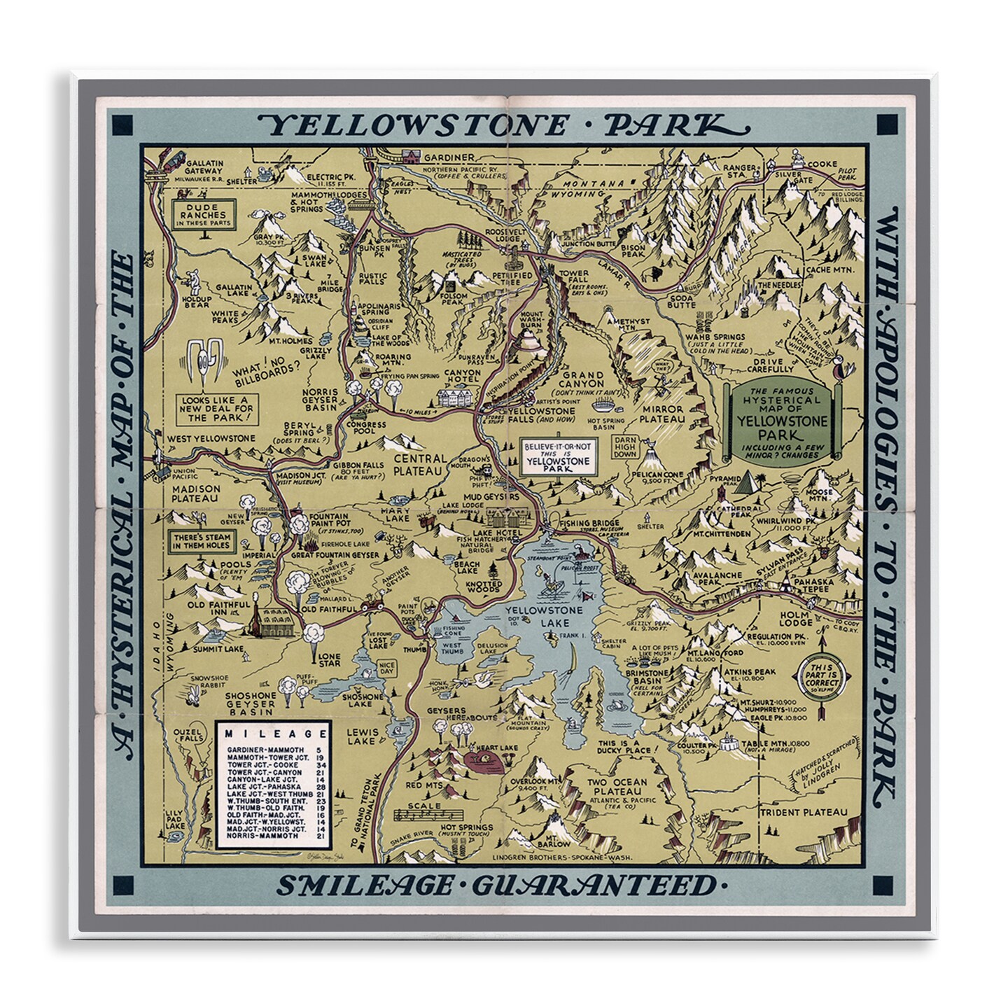 Stupell Industries Vintage Yellowstone Map Wall Plaque Art Design by ...