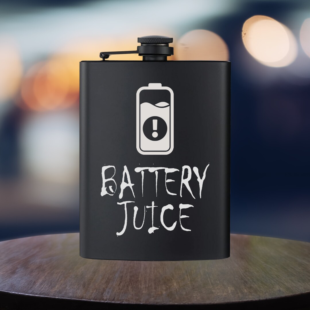 Personalized Battery Juice Black Flask | Flask Humor Gift | MakerPlace ...