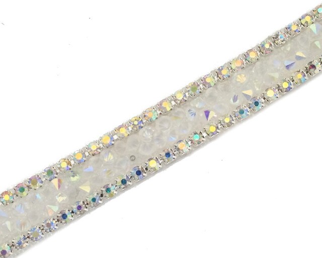 1/2" x 4.7 Yards Silver AB Crystal Cluster Iron On Rhinestone Trim ...