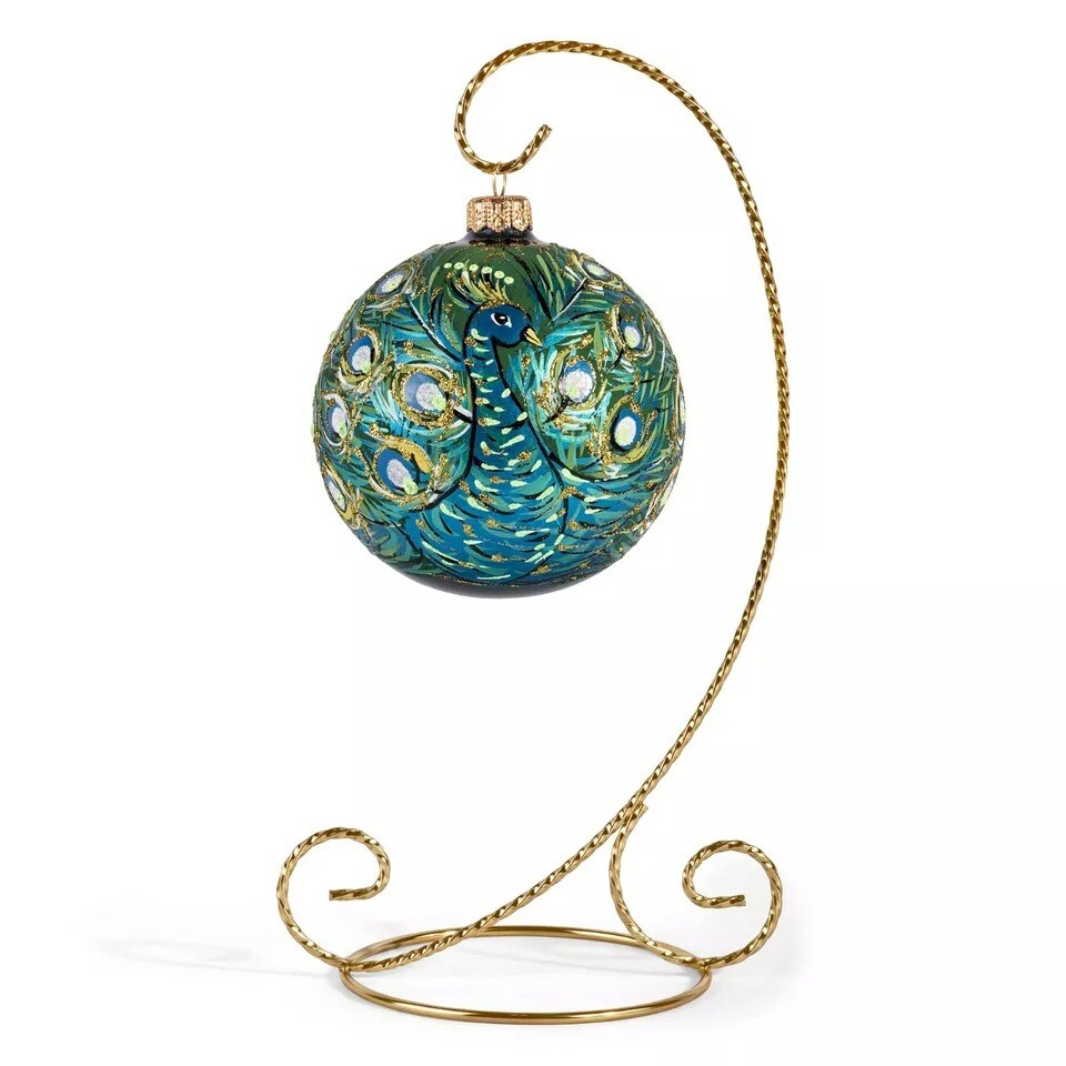 Turquoise Peacock Christmas Glass Ball Ornament Bauble Made in Ukraine ...