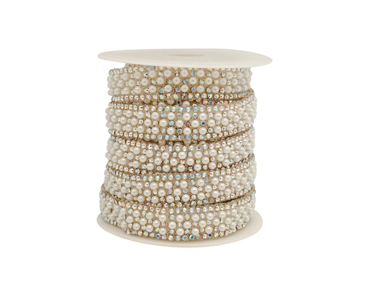 1/2" x 5 Yards Silver / AB Crystal Faux Pearl Iron-On Rhinestone Trim ...