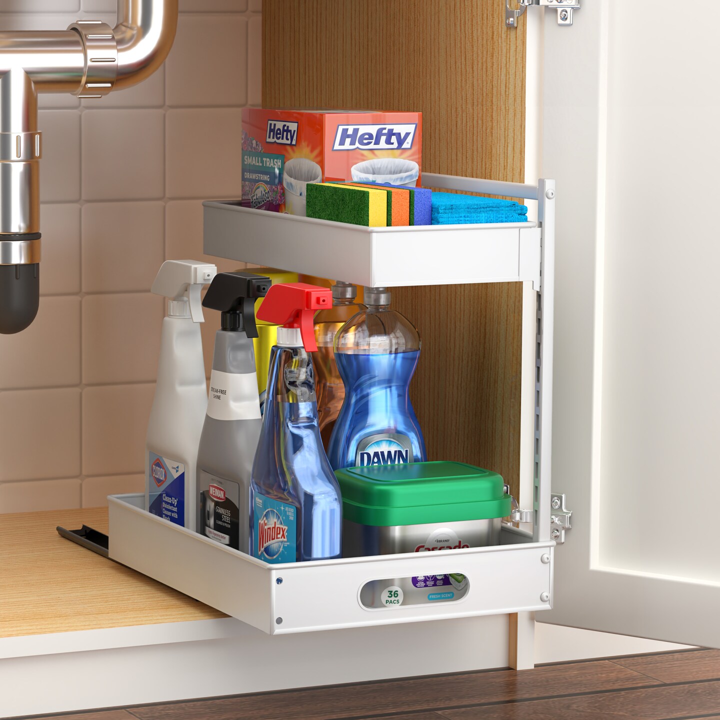 Sorbus Under Sink Organizer with Sliding Tracks and Adhesive Tape - 2 ...