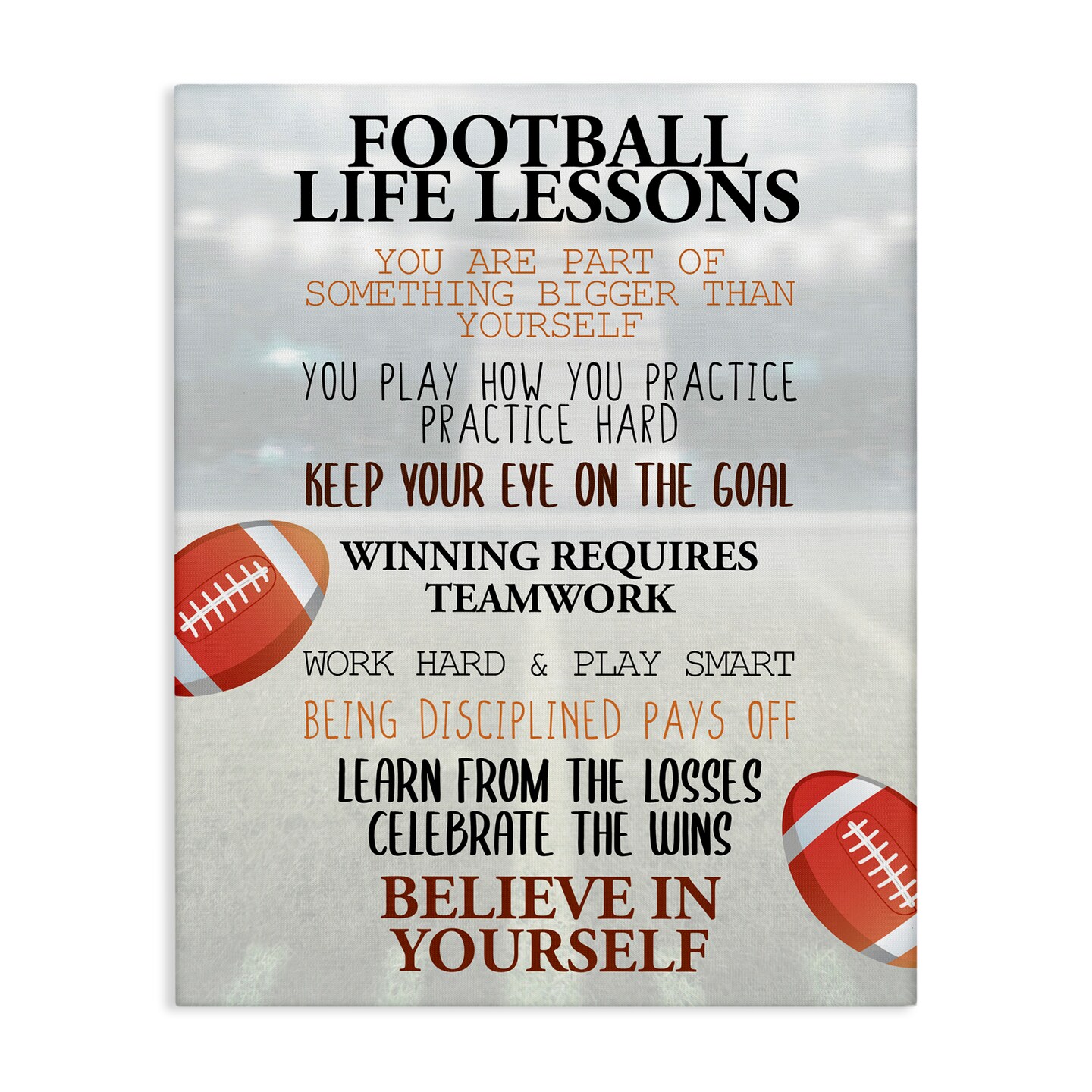 Stupell Industries Football Life Lessons Canvas, design by Kim Allen ...