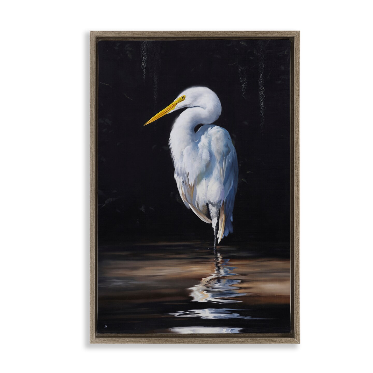Stupell Industries Balancing Egret Bird Framed Floater Canvas Wall Art ...