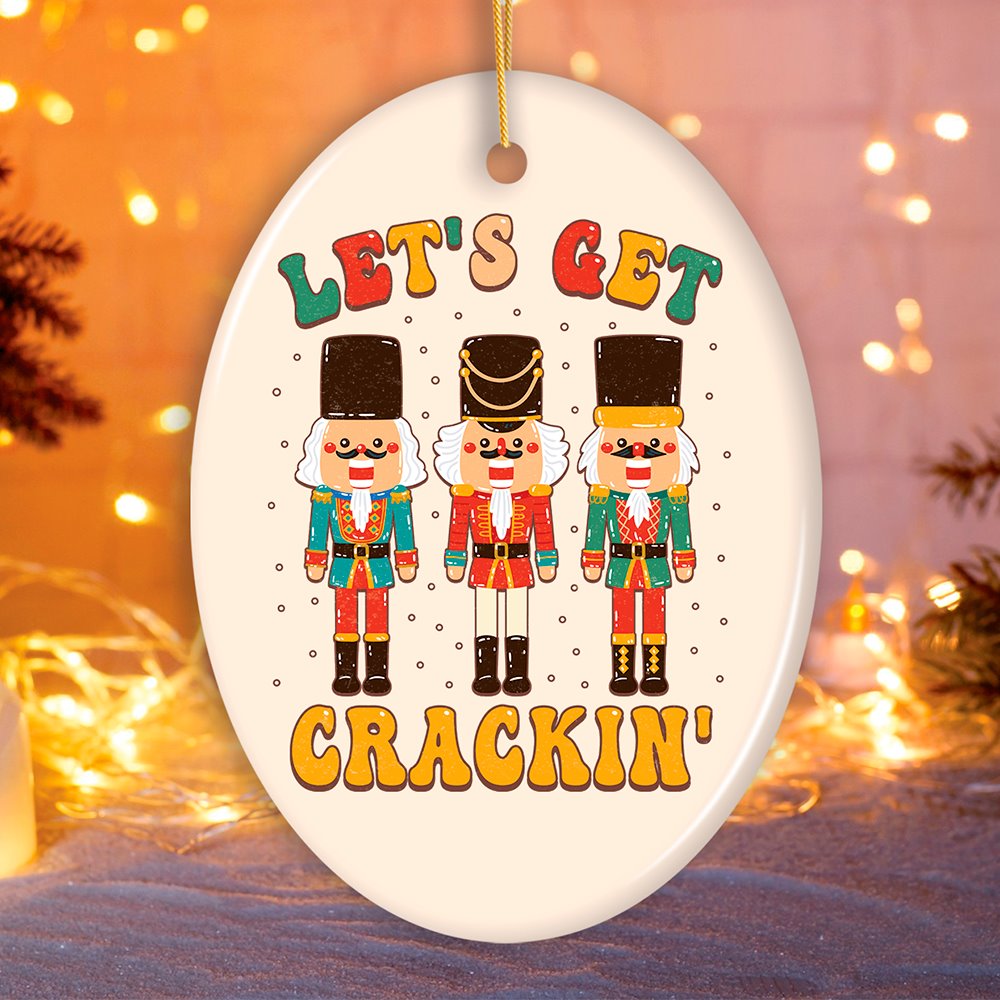 Groovy Let’s Get Crackin’ Retro Christmas Ornament with Nutcracker Art ...
