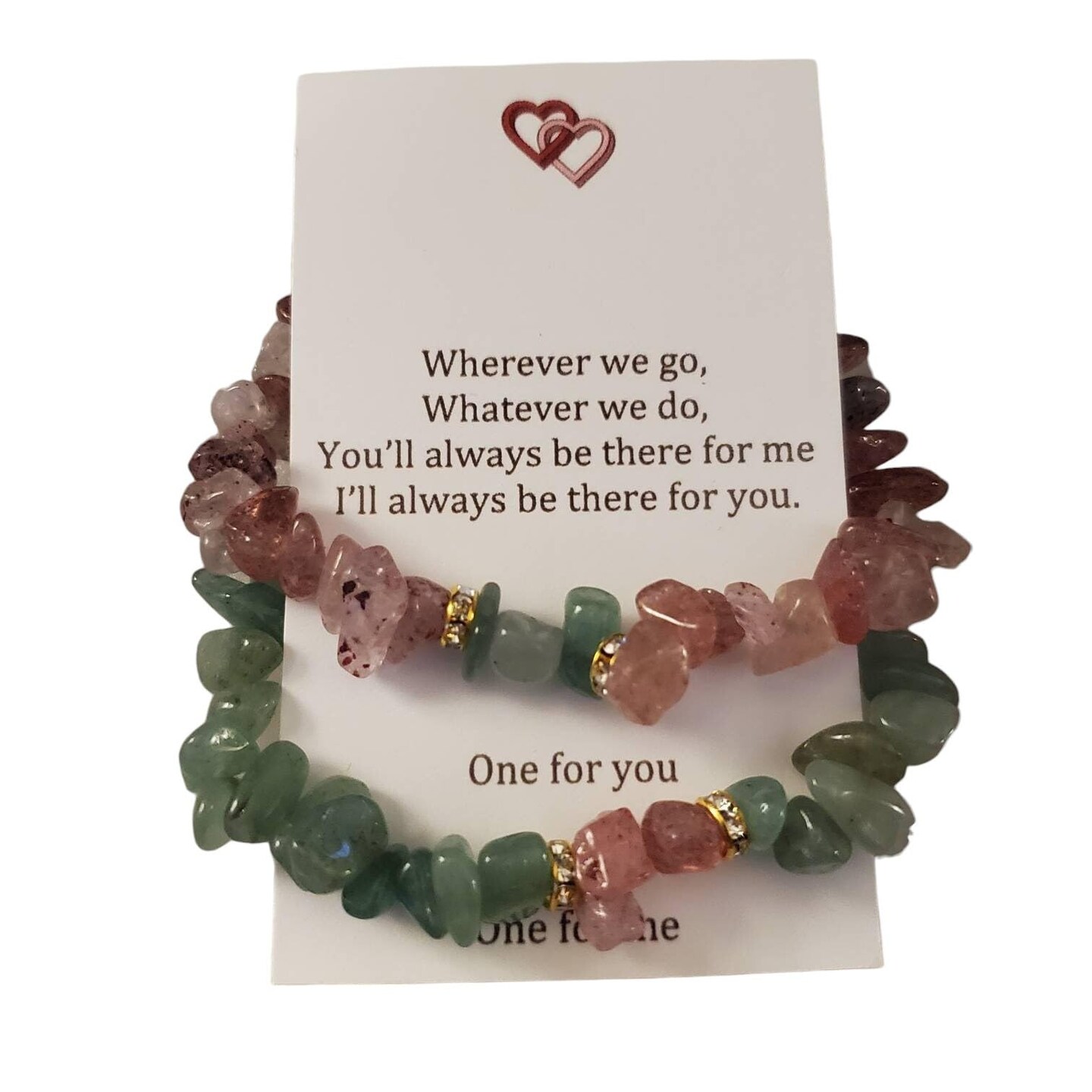 Magnetic Couples Bracelet Set - Green Aventurine and Strawberry Quartz, Distance Bracelets, His ...