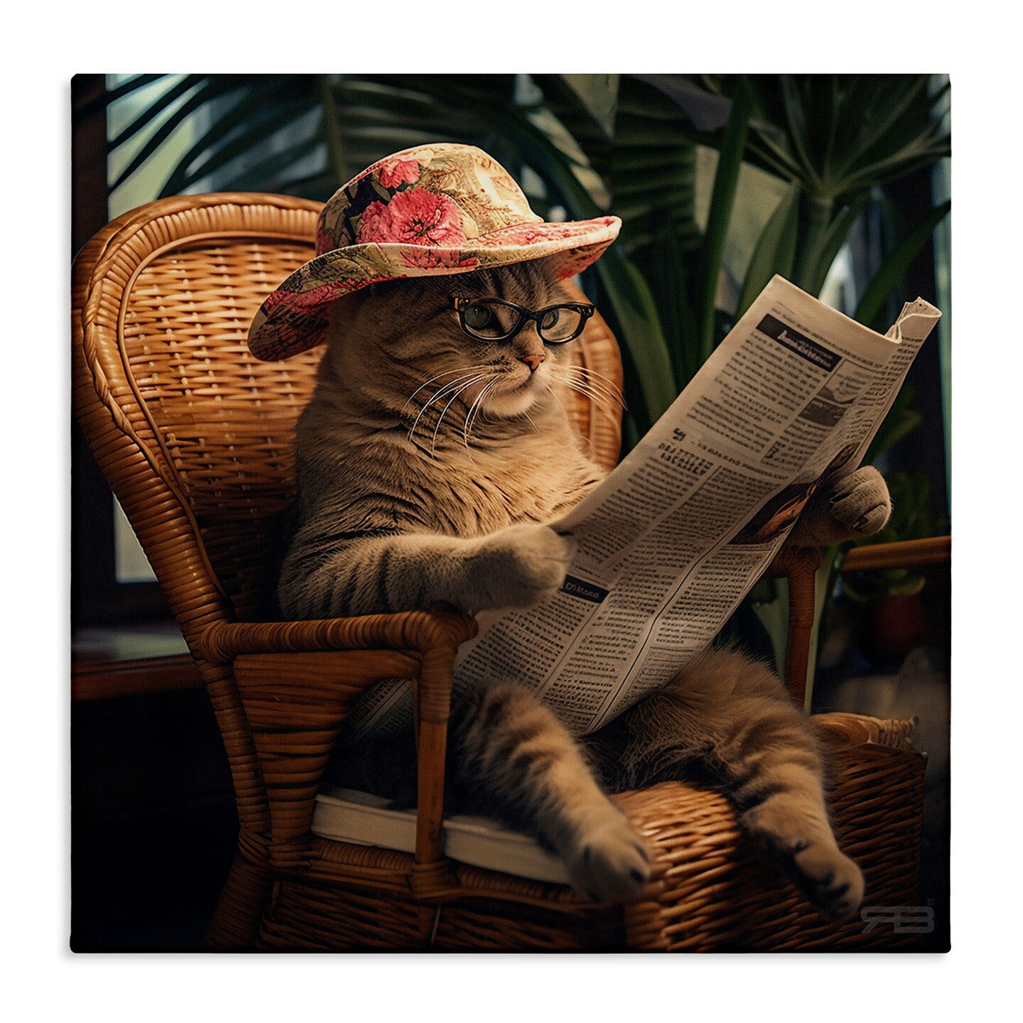 Stupell Industries Funny Cat & Newspaper Canvas Wall Art Design by RB ...