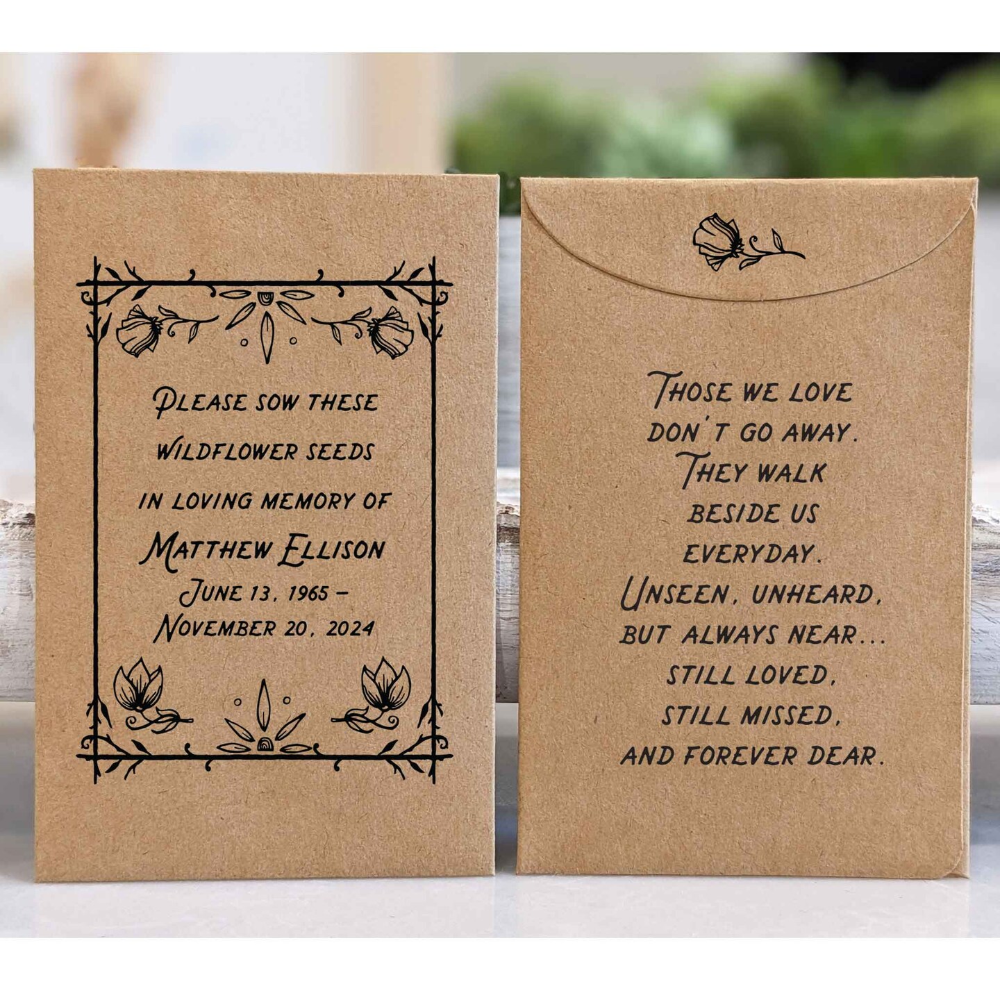 Memorial Seed Packet Favors, Funeral Remembrance Envelopes, Personalized Celebration of Life ...