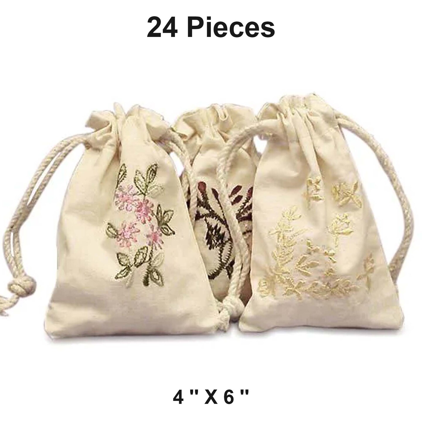 Standard Botanical Embroidered Cotton Muslin Pouch 4" x 6" | Michaels