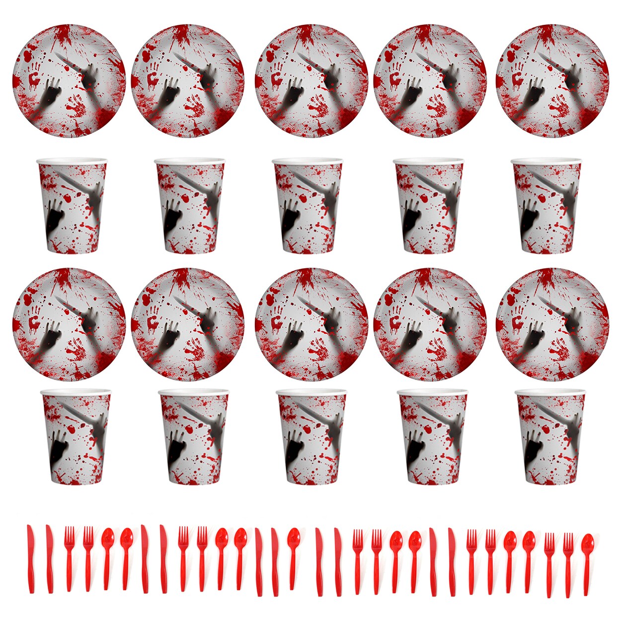 Halloween Blood Printed Paper Tableware Set Paper Plate Cup Knife Fork ...