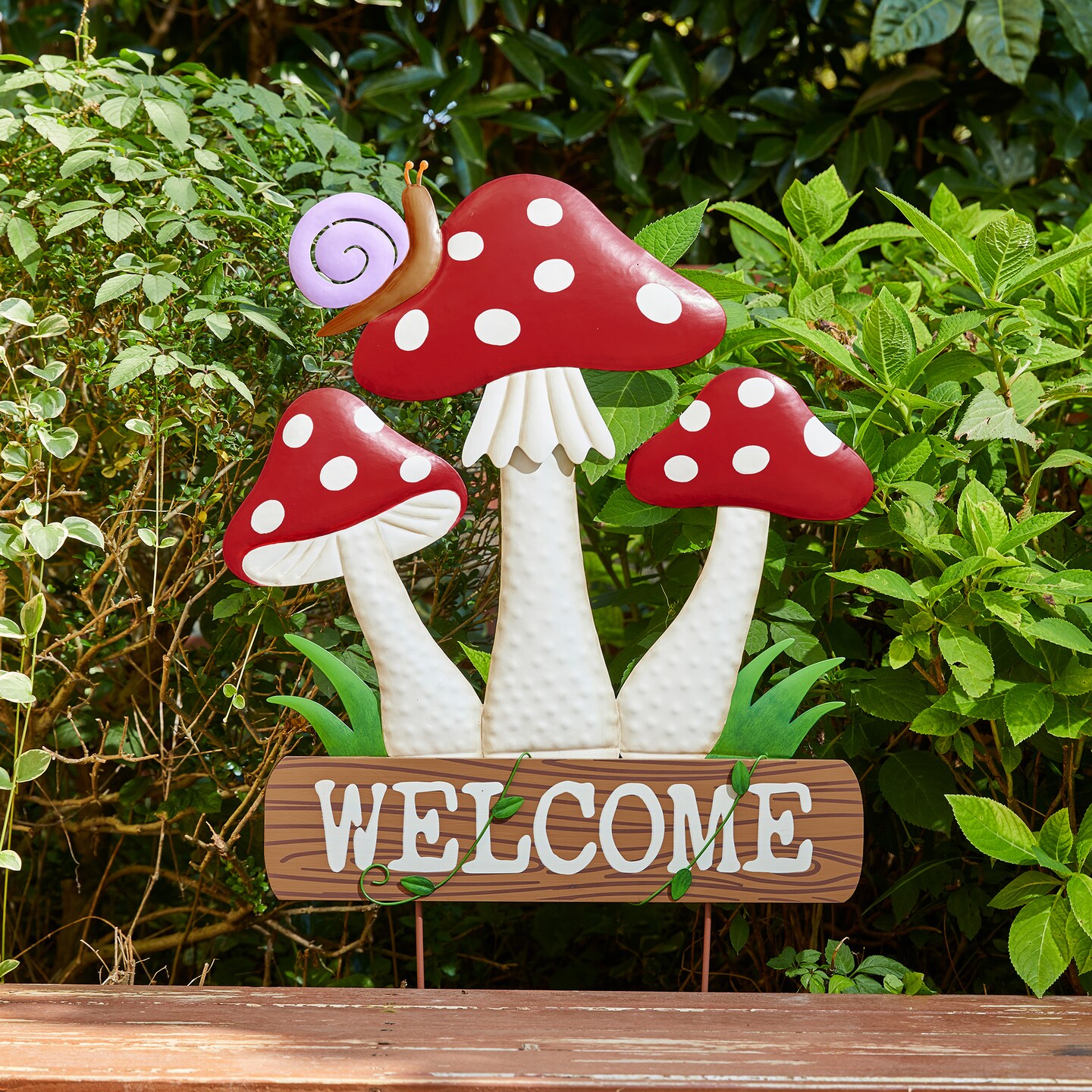 32"H Multi-functional 2-in-1 Metal and Solid Wood Triple Mushrooms with ...