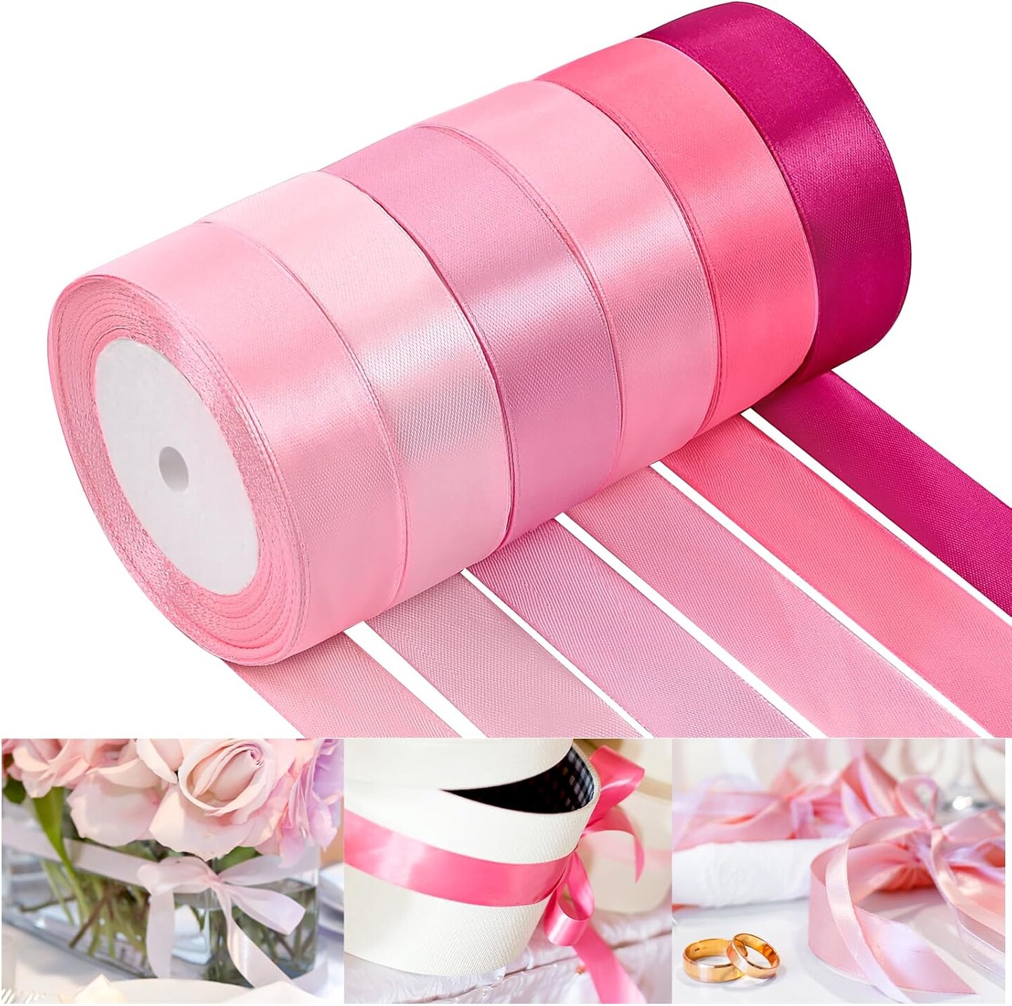 150 Yards Pink Satin Ribbon 1 inch Wide Polyester Fabric Ribbon Use for ...