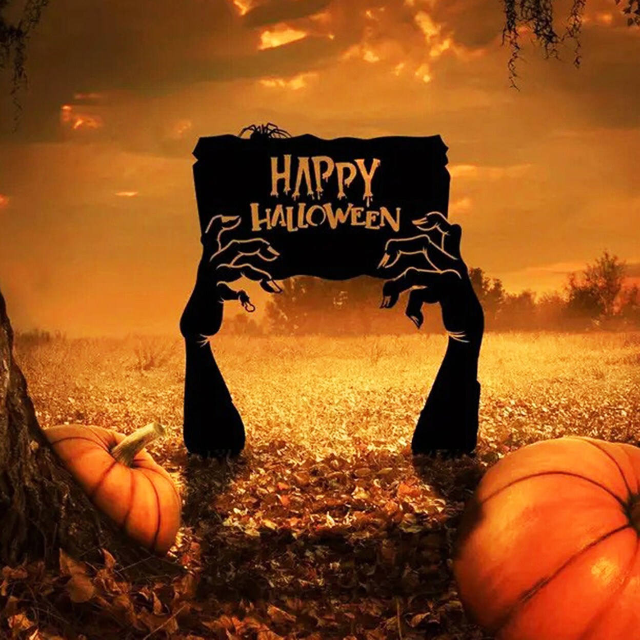Halloween Yard Sign Metal Happy Halloween Handheld Plaque With Stake ...