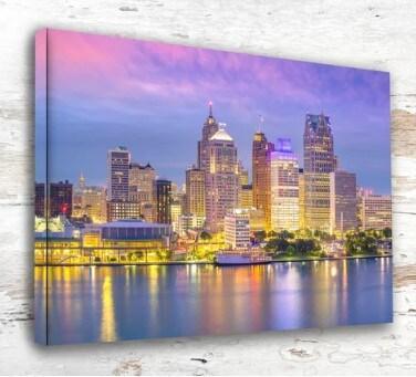 Custom Printed Detroit Michigan Skyline Canvas Art - Fine Art Print of ...