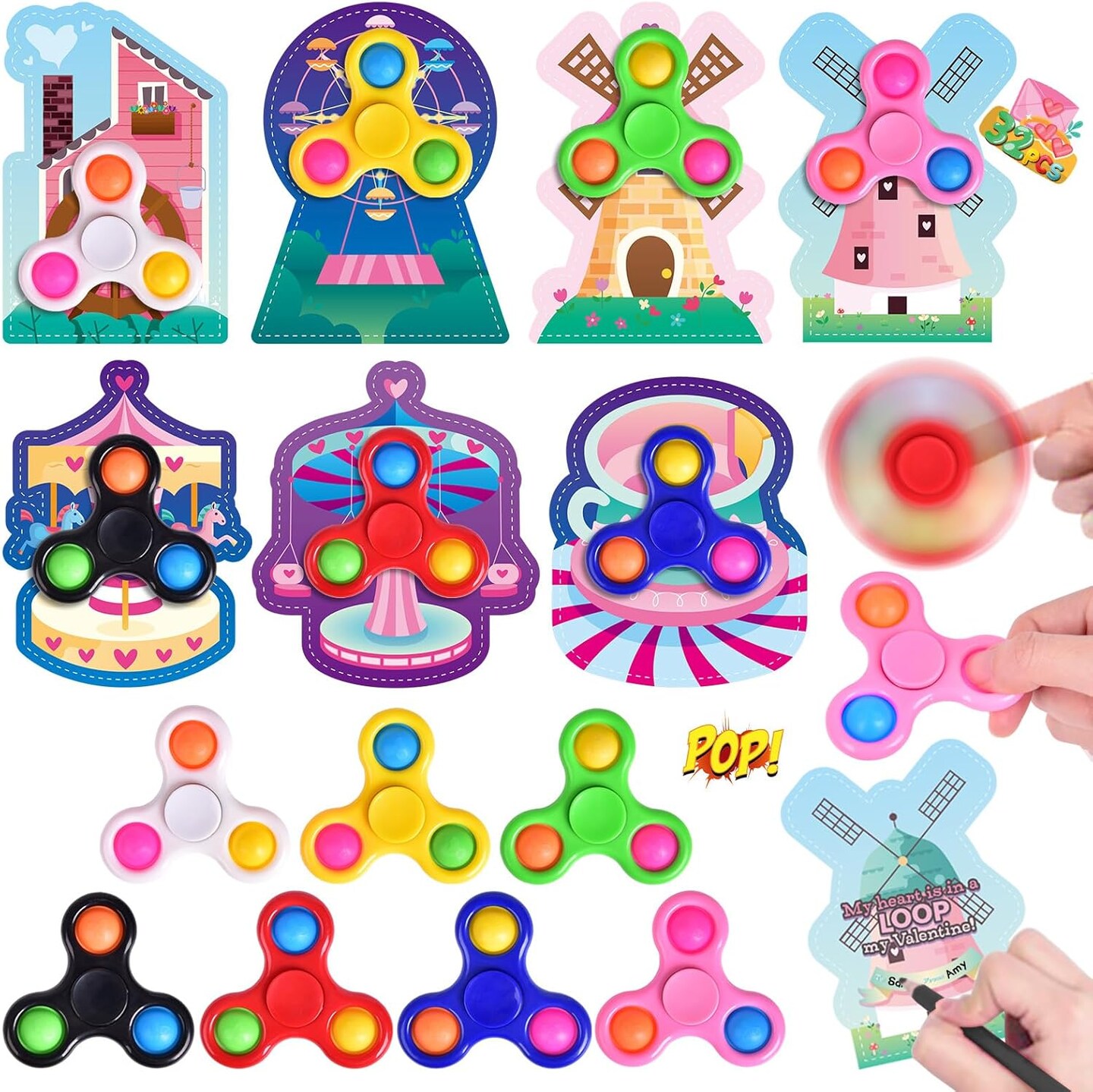 32PCS Valentines Cards Gift with Fidget Finger Spinner POP, Valentine's ...