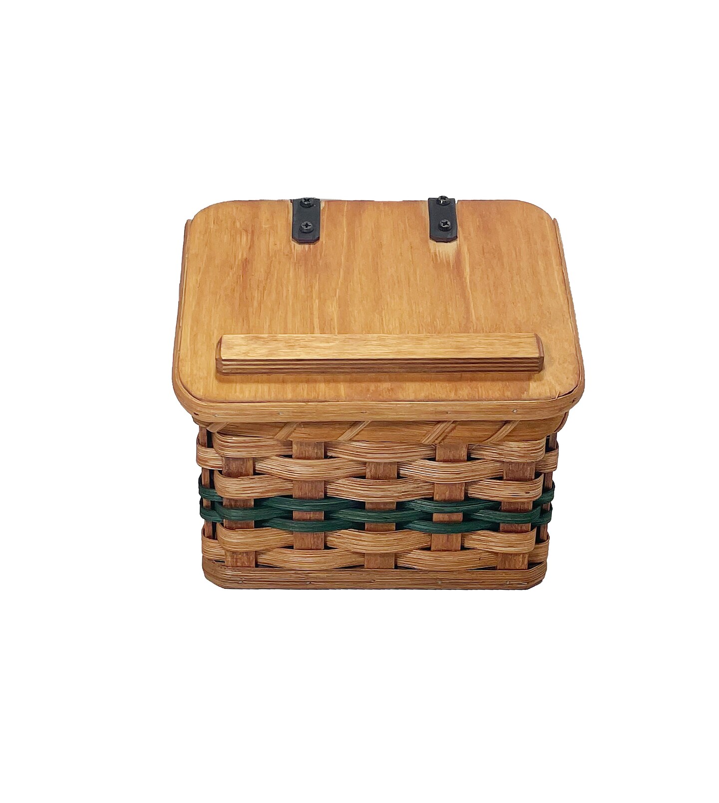 Amish Baskets Recipe Box Basket Leather Hinged Lid Solid Oak ...