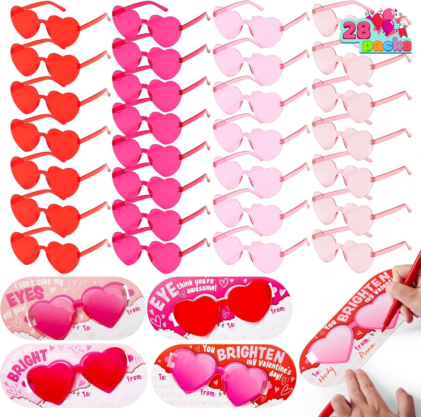 28 Packs Valentine's Day Heart Shaped Sunglasses with Cards, Classroom ...