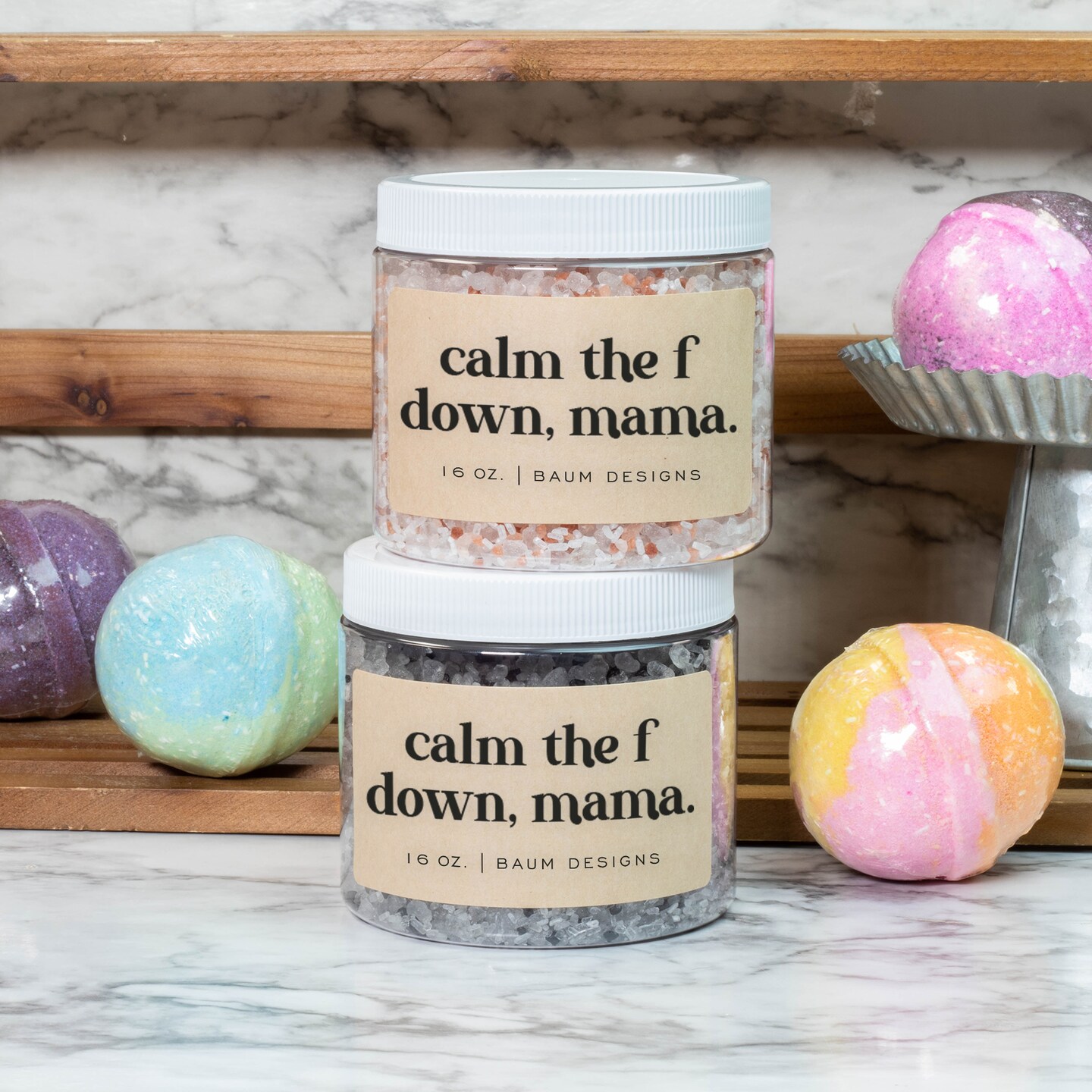 Calm The F Down Mama Bath Salts 16oz | Pink Himalayan or Black Lava ...