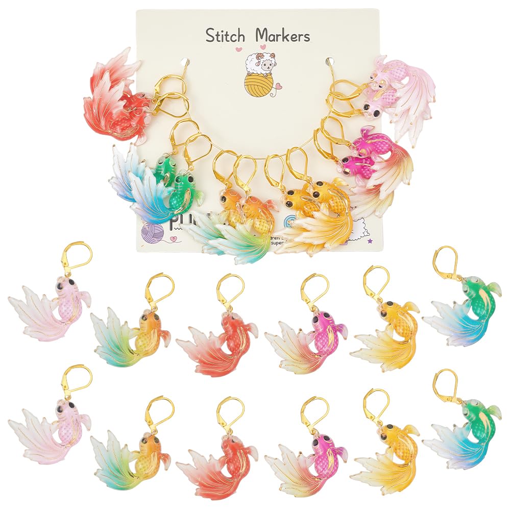PLIGREAT 12 Pcs Colorful Koi Fish Stitch Marker Set Mini Resin Charms ...