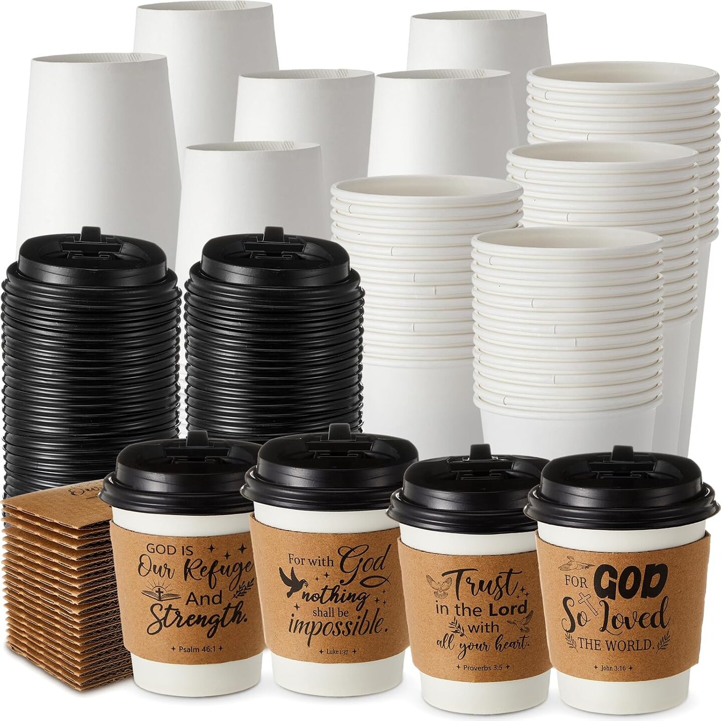 100 Pcs 8oz Christian Bible Vase Coffee Cups with Lids and Sleeves ...