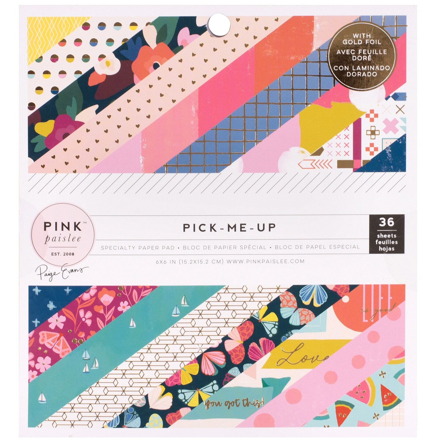 Pink Paislee Single-Sided Paper Pad 6"X6" 36/Pkg-Paige Evans Pick Me Up ...