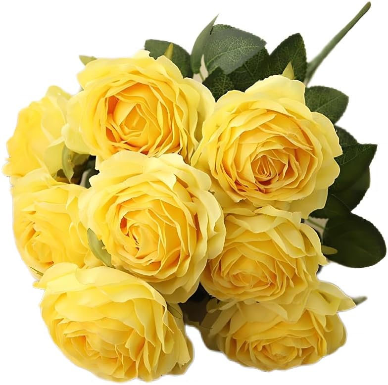 Artificial Roses Flowers 10 Heads Arrangement Silk Bouquet (Yellow ...