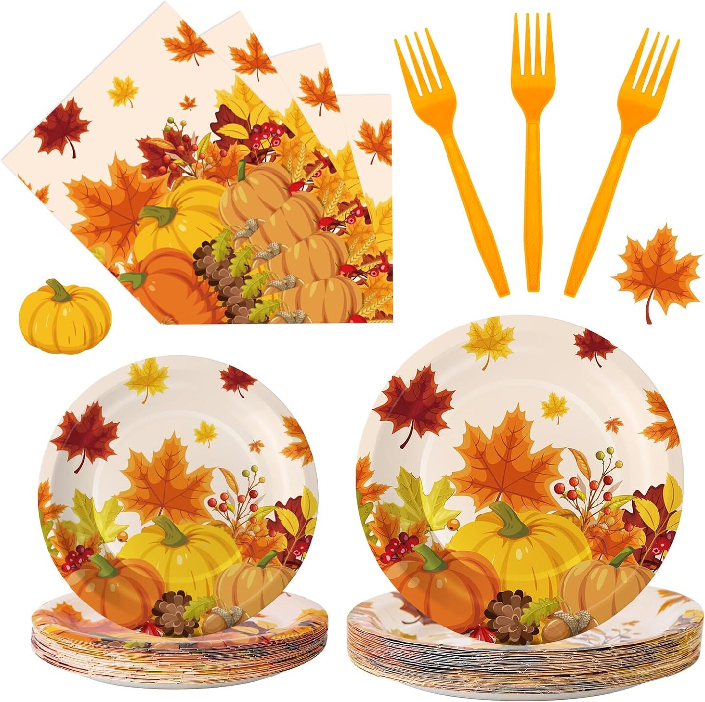 100 Pcs Thanksgiving Plates and Napkins Sets (Thanksgiving-100 Pcs ...