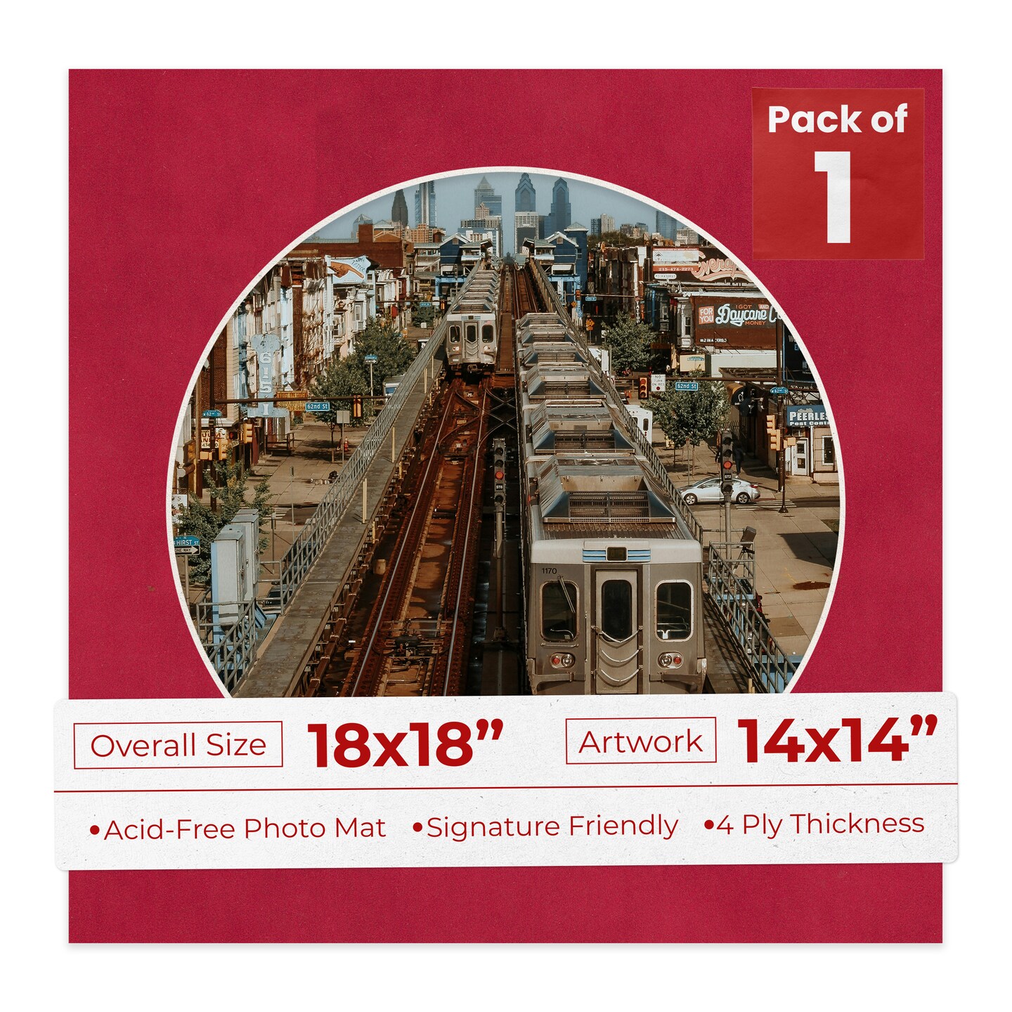 Red Suede Mat Board for 18x18 Frames - Circle Opening for 14x14 Photos ...