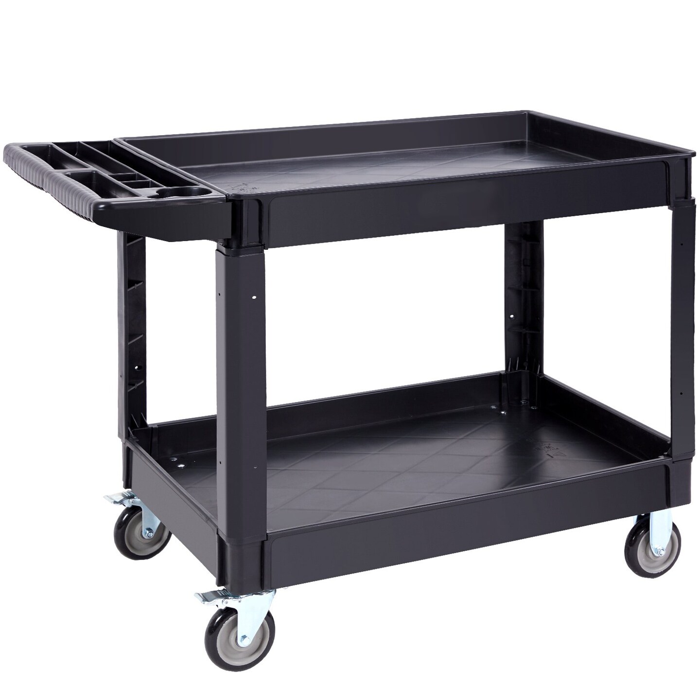 Black 2-Tier Rolling Utility Cart with Locking Casters and Ergonomic ...