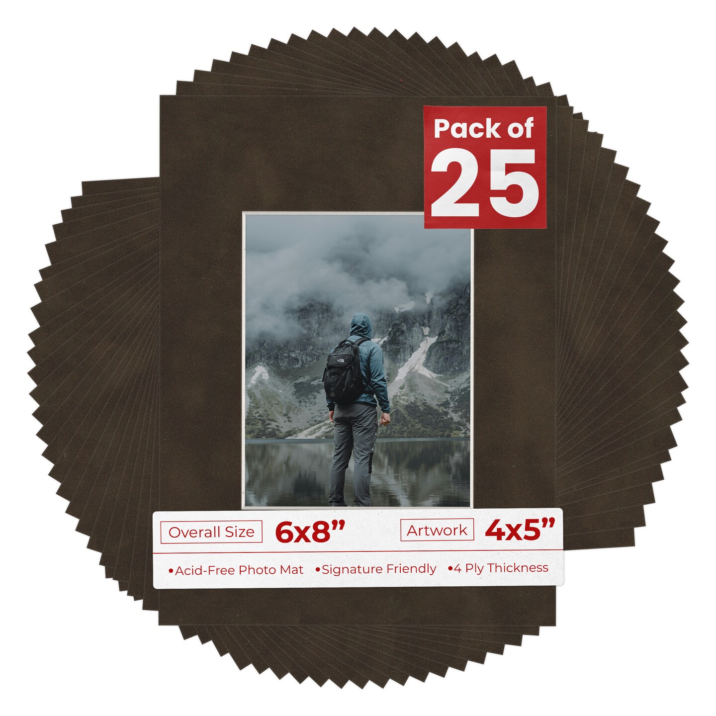 Brown Suede Mat Board for 6x8 Frames - Fits 4x5 Photos, Color: Brown ...