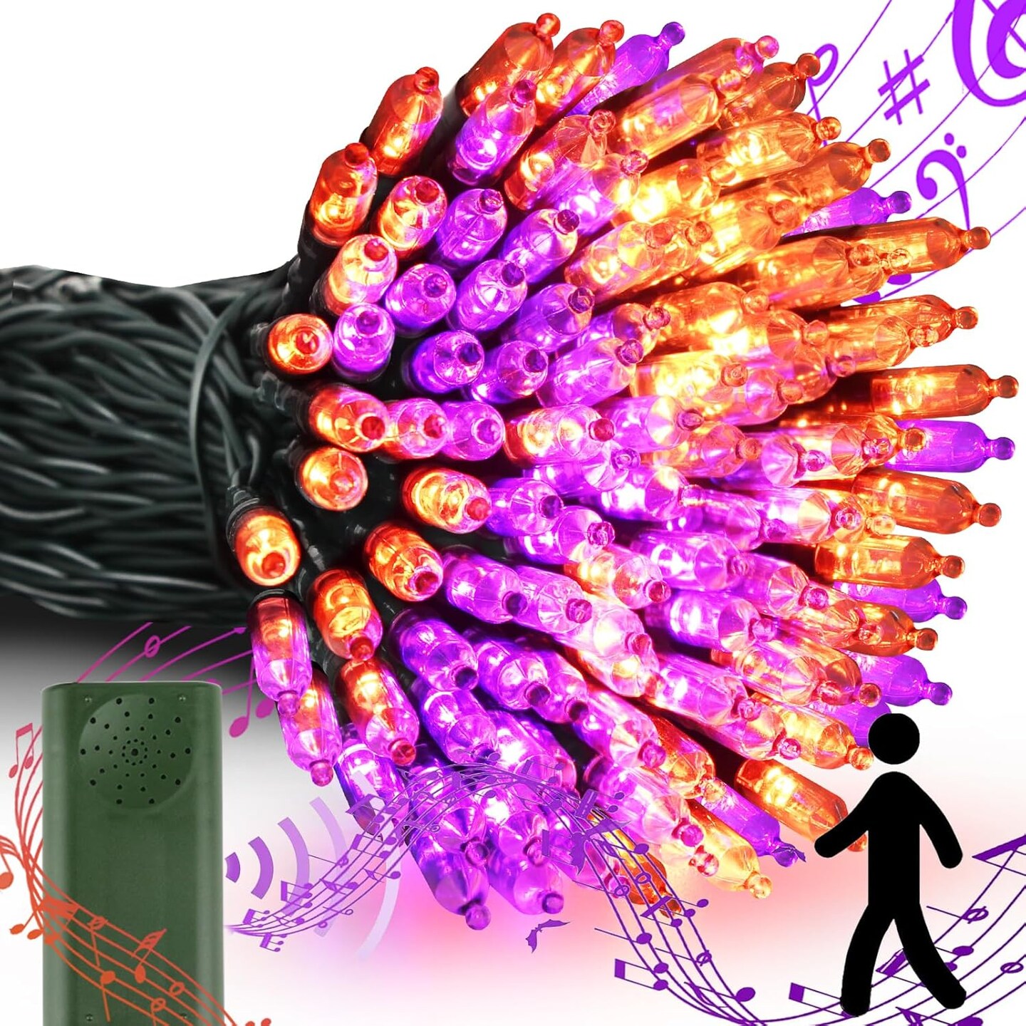 Motion Sensor Halloween String Lights - 100 LED, 33FT USB & Battery ...