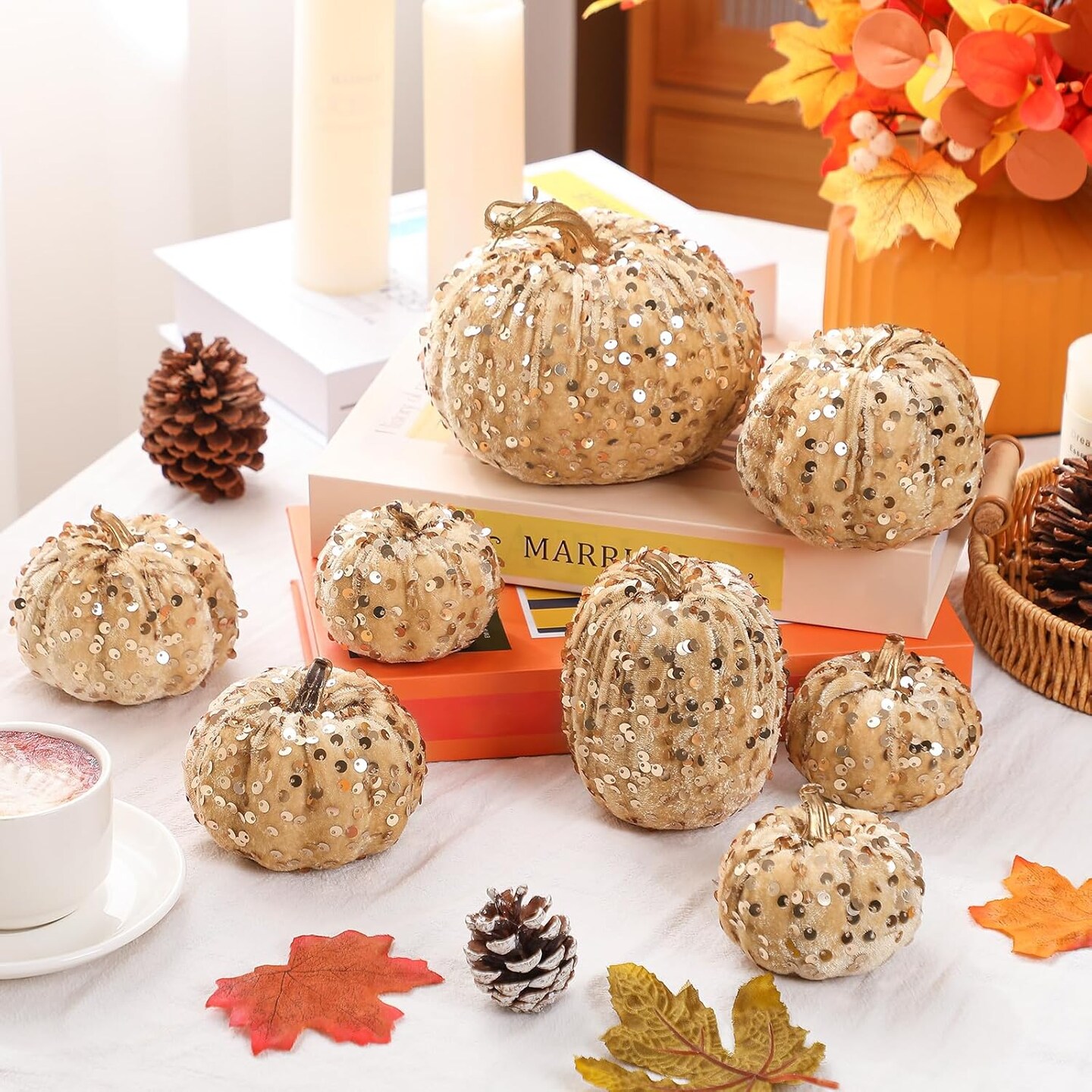 8 Pcs Fall Thanksgiving Pumpkin Decor (Champagne) | Michaels