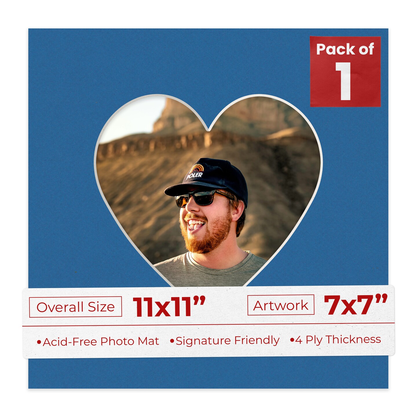 Royal Blue Mat Board for 11x11 Frames - Heart Opening for 7x7 Photos ...