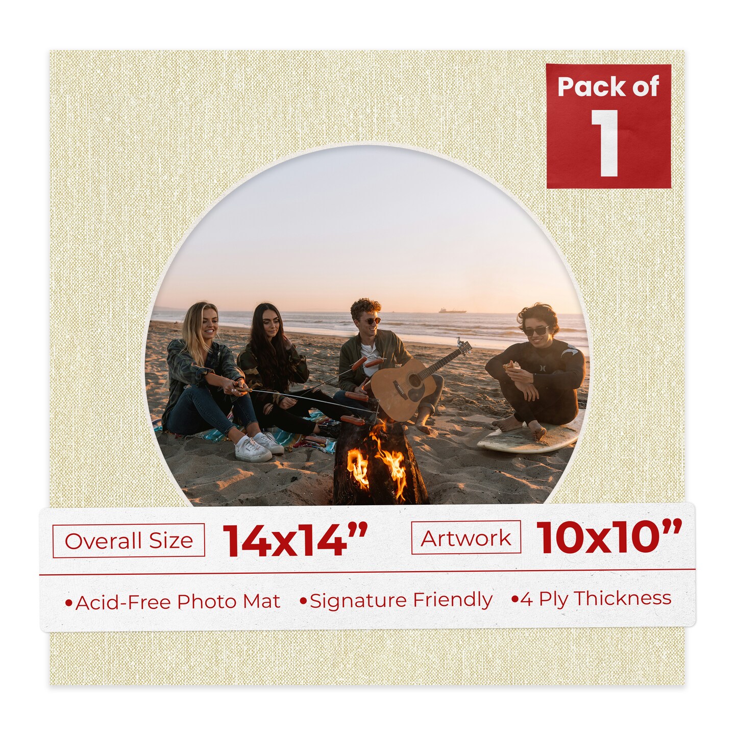Off White Canvas Mat Board for 14x14 Frames - Circle Opening for 10x10 ...