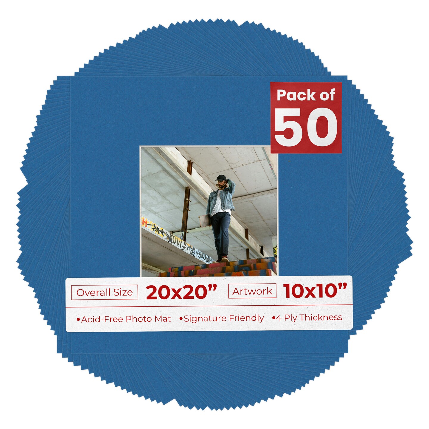 Royal Blue Mat Board for 20x20 Frames - Fits 10x10 Photos, Color: Blue ...