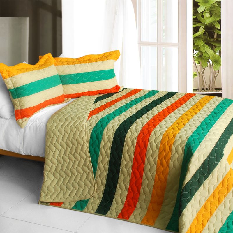 3-Piece Handmade Full/Queen Quilt Set, Reversible, Horizontal Stripes ...